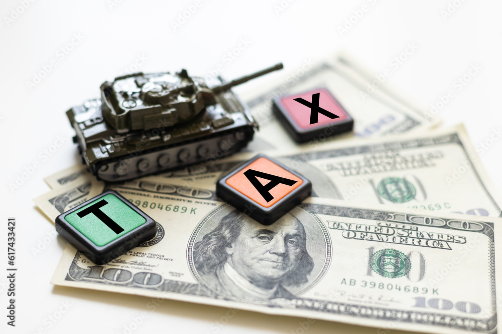 The main battle tank on US dollar bill banknotes background. U.S.A. and ...