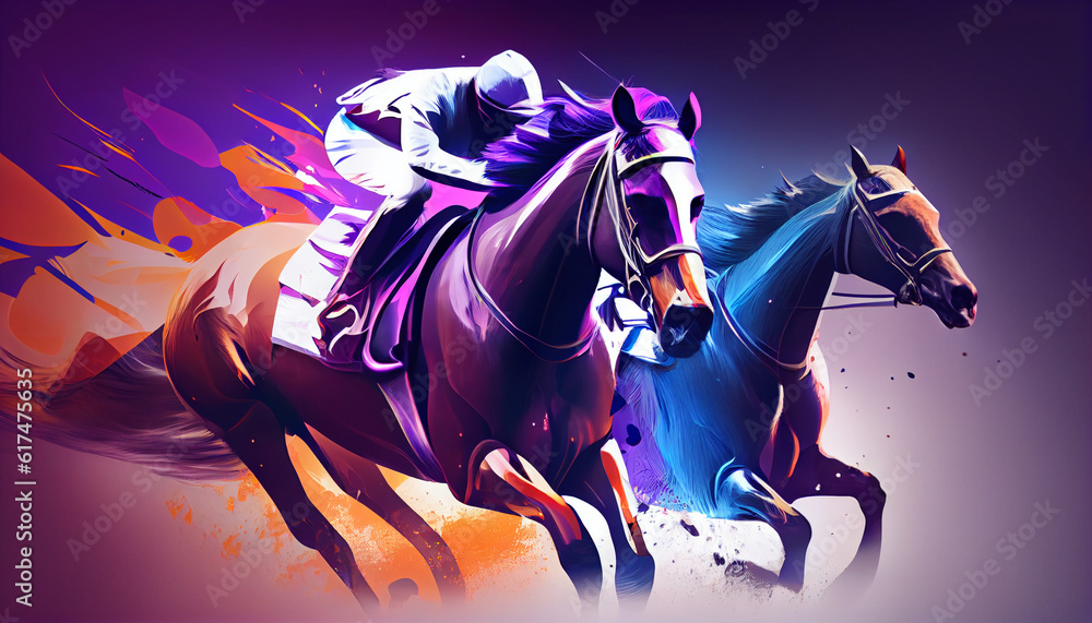 Horse race. Galloping stallions with abstract color background ...