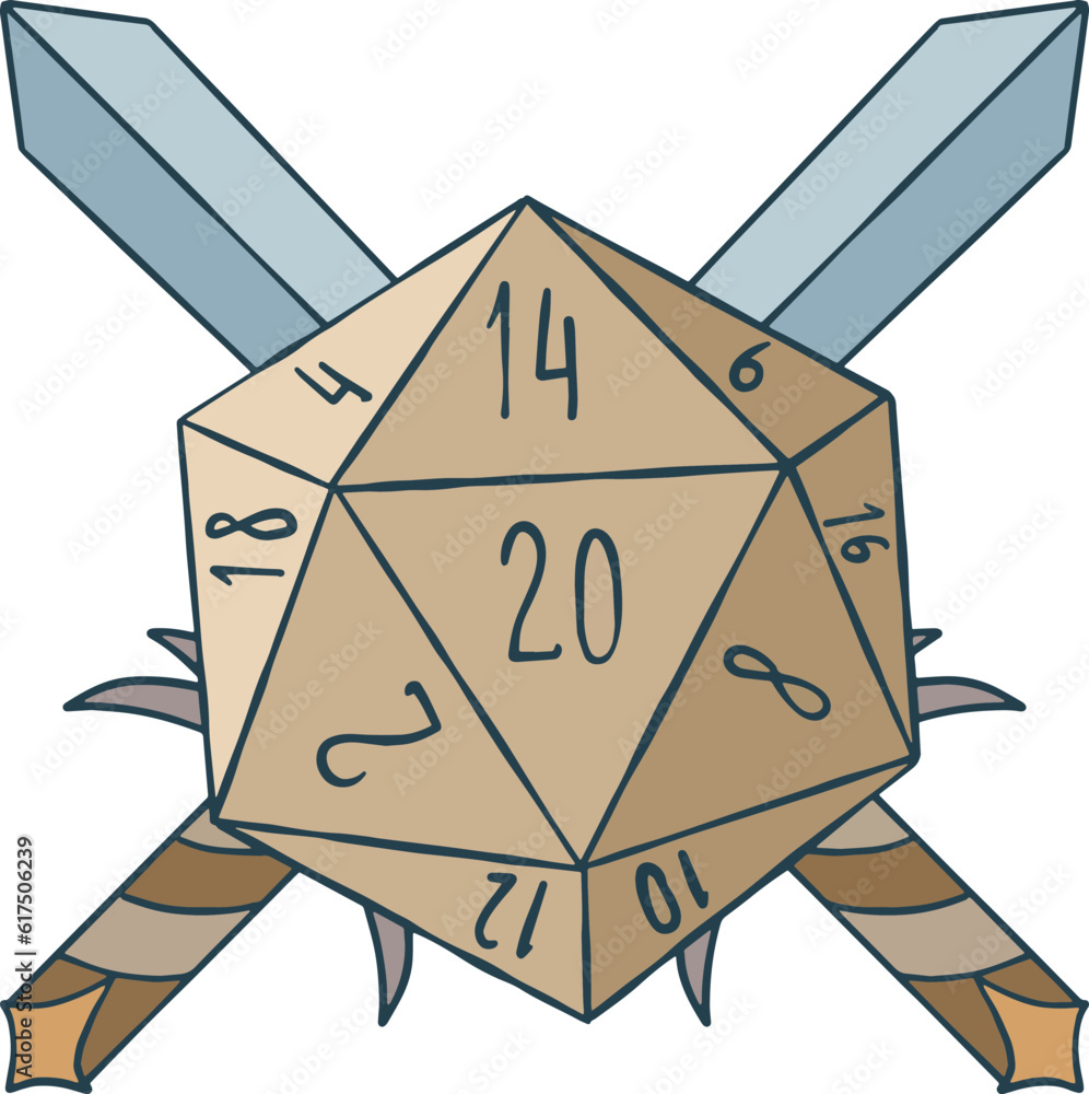Dice d20 for playing Dnd. Dungeon and dragons board game. Crossed ...