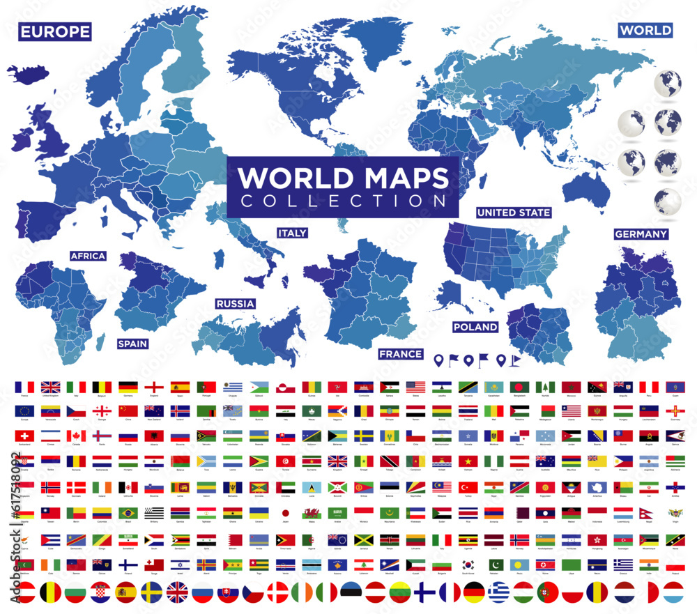 Flag and World map with countries Stock Vector | Adobe Stock