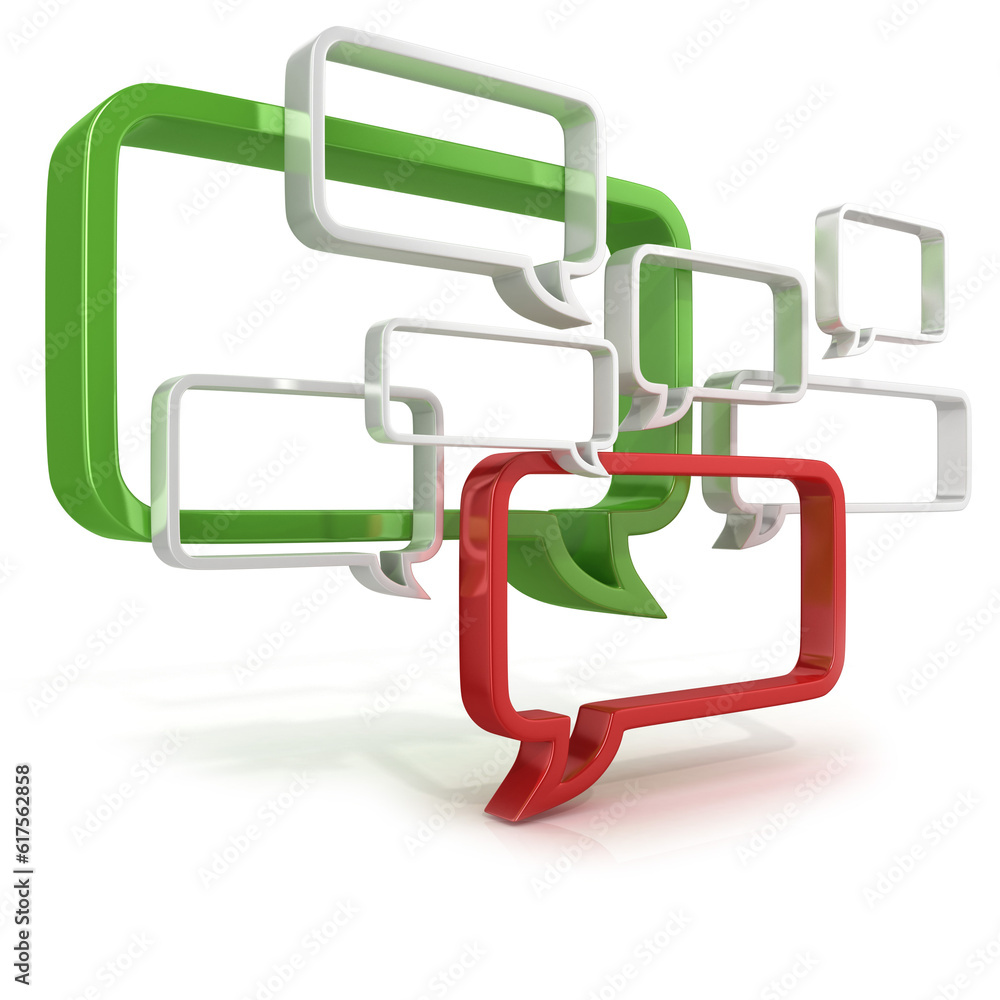 Conceptual 3d illustration of speech bubbles, isolated on white ...