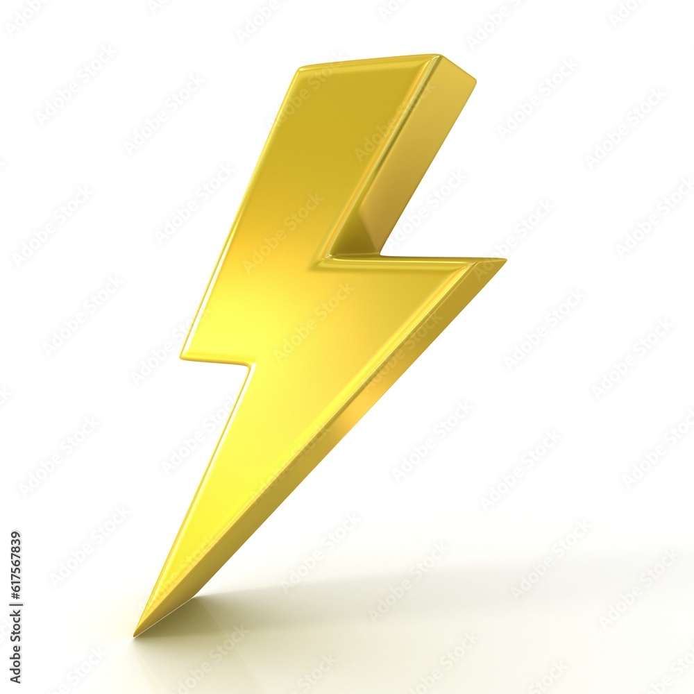 Lightning symbol, 3D golden sign isolated on white background Stock ...