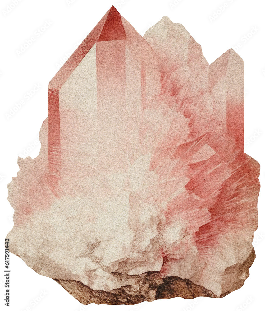 Quartz Rose mineral on transparent background, old-style vintage ...