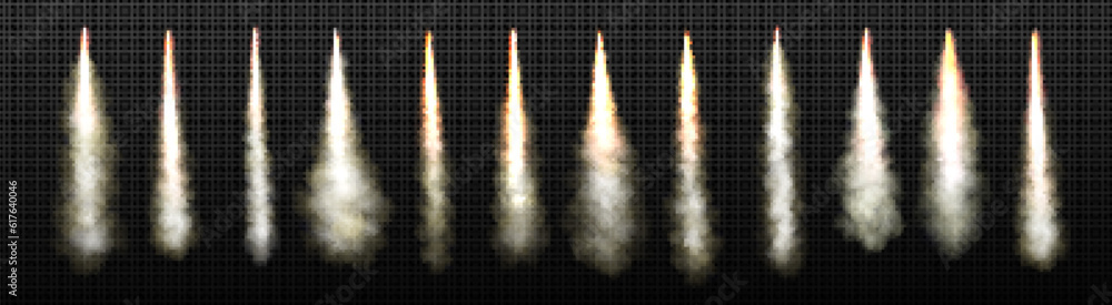 Rocket launch smoke trail with fire flame vector. Isolated realistic ...