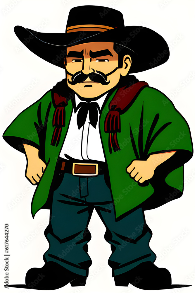 Cartoon illustration of an old cowboy wearing a poncho and cowboy hat ...