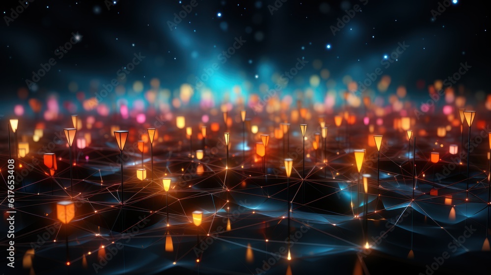 Abstract dot points form a grid, interconnecting through gradient lines ...