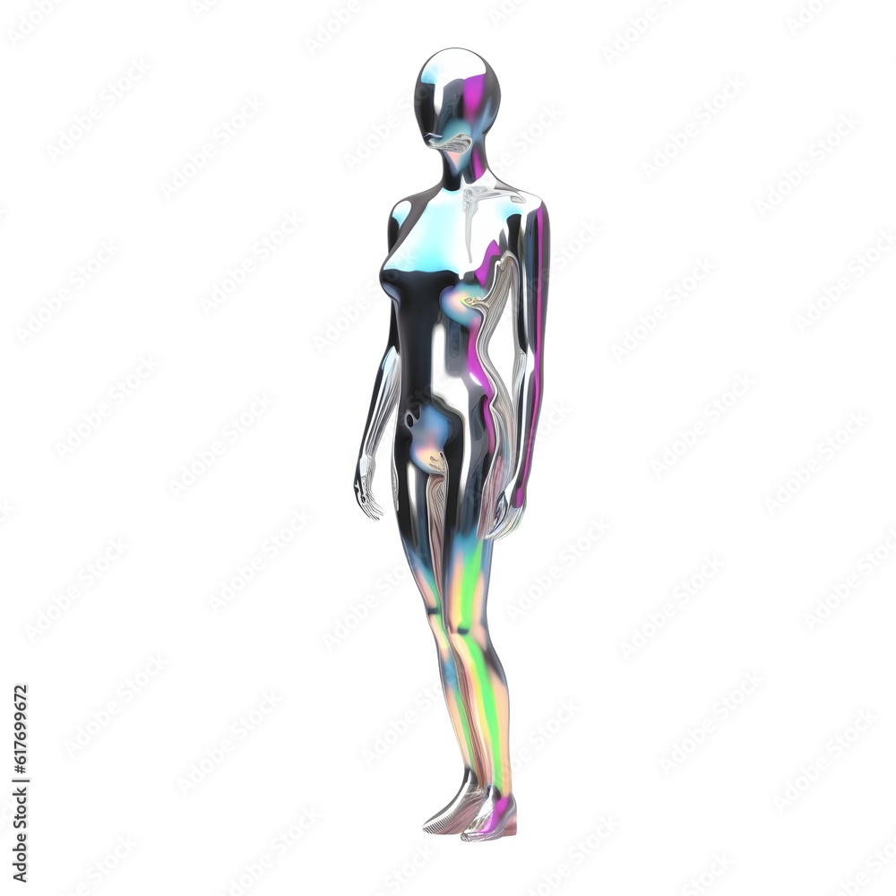 Faceless woman mannequin from liquid holographic metal 3d Y2K ...