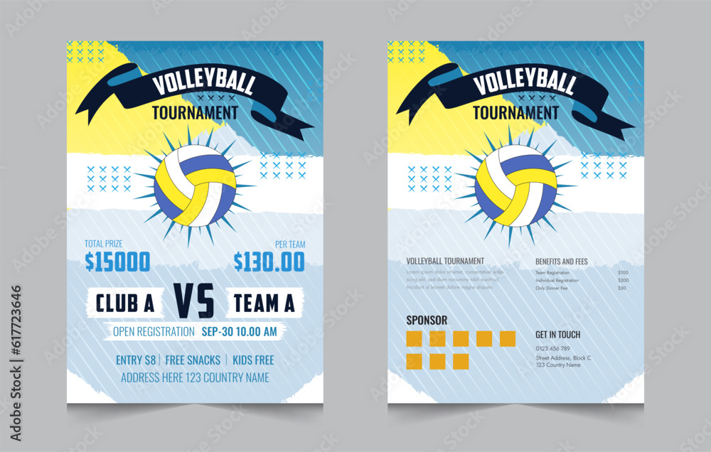 Volleyball championship flyer layout, double sided poster design for ...