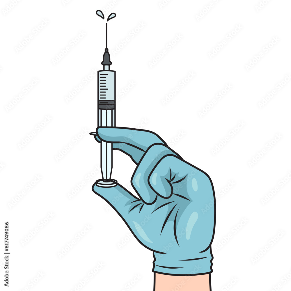 Syringe with medicine in the hand of medical professional schematic ...