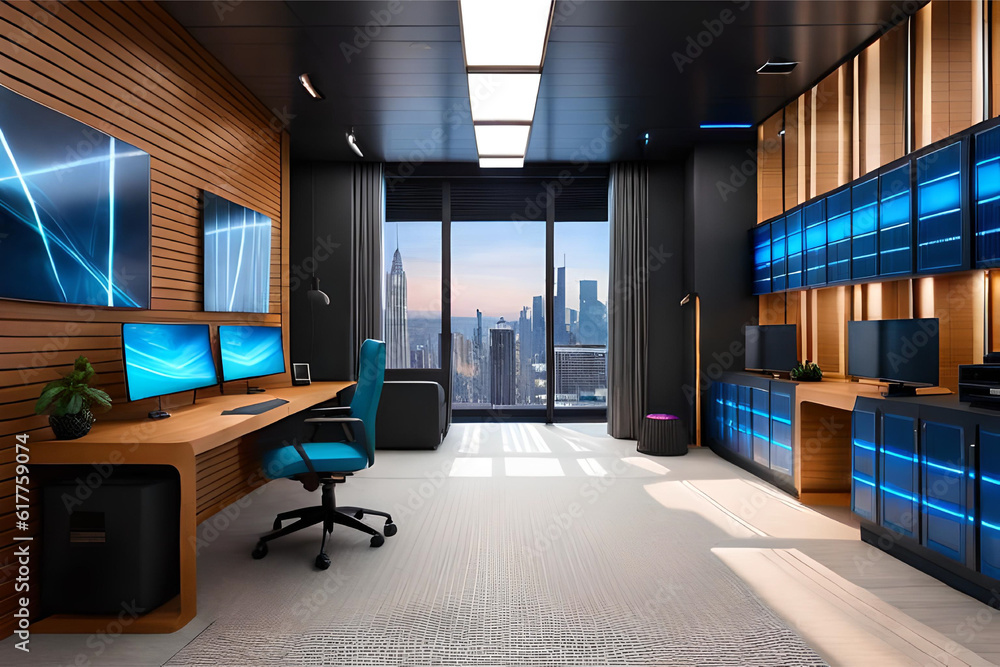 Ilustración de Stock Interior design of a modern tech-savvy study room ...