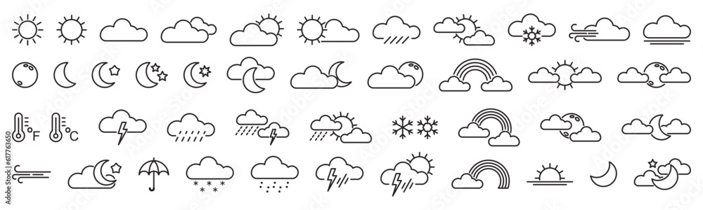 Weather Forecast Outline Web Icon Set Vector Line Icons Collection Meteorology Symbols Vector