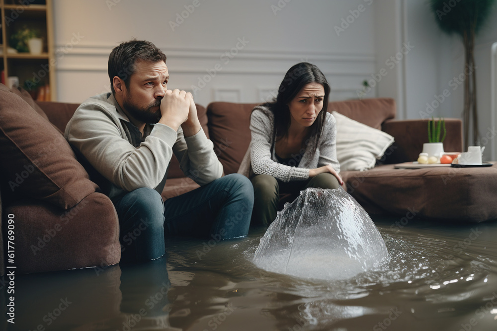 Roof is Leaking or Pipe Rupture at Home: Panicing Couple In Despair ...