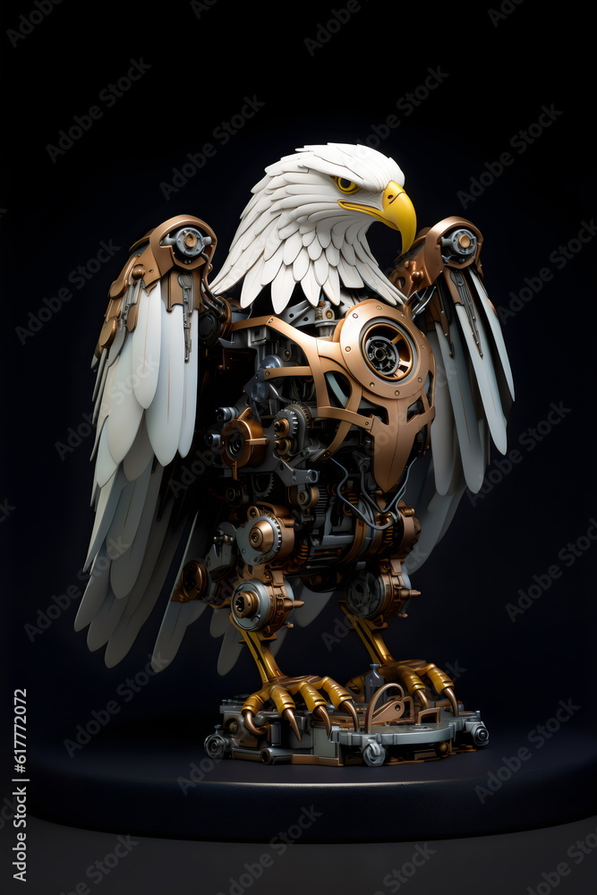 mechanical american eagle robot isolated on plain black studio ...