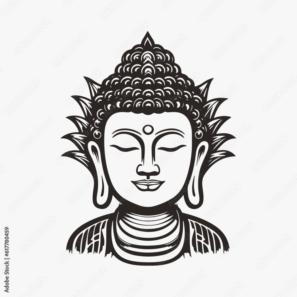 Vector silhouette of Buddha line drawing. Sketch of meditating buddah ...