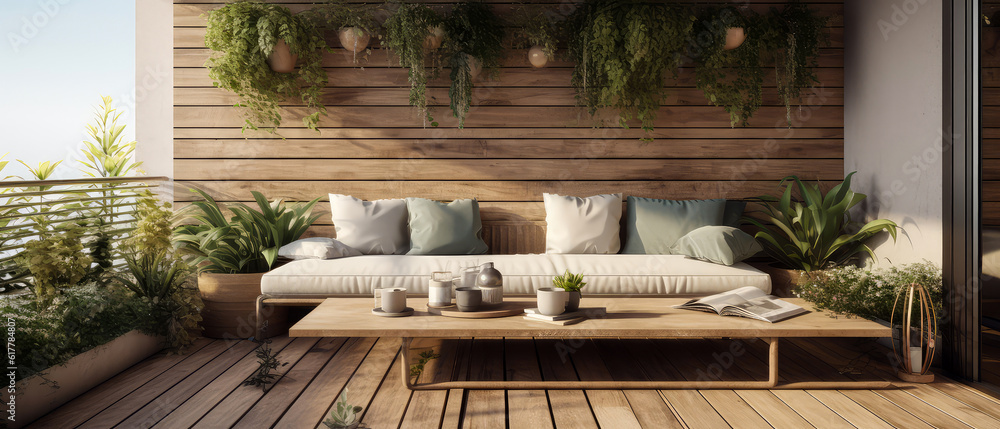 Luxury exterior design scene. Villa Backyard terrace in the evening ...