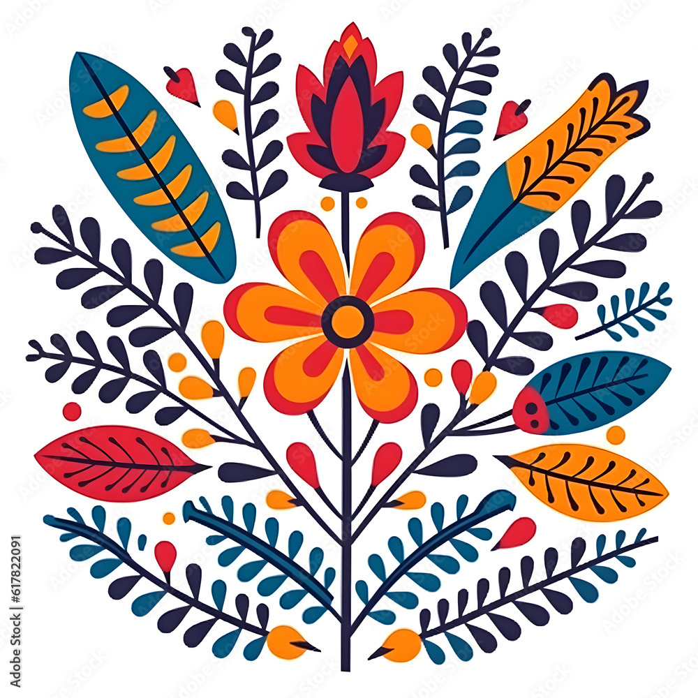 Simple native Yoruba floral pattern, minimalist hand drawing in vibrant ...