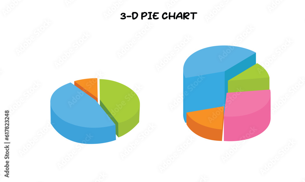 Pie chart clipart in 3D style. Pie graph flat vector isolated on white ...