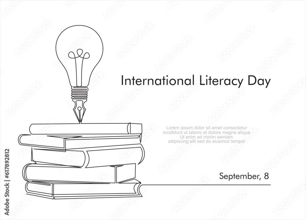 International literacy day. Continuous one line art for congratulation ...