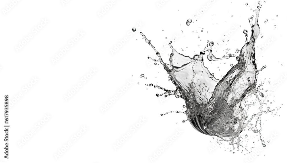 Water splash isolated on white background with copy space. Monochrome ...