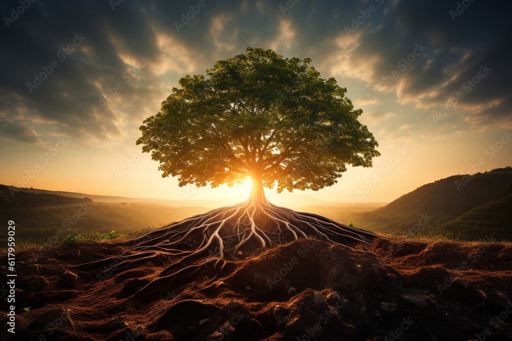 Stock-Illustration „a tree with deep roots firmly planted in the ground ...
