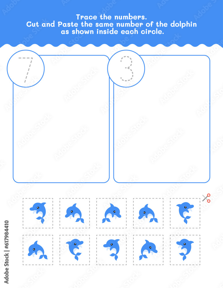 Seven And Three Count And Tracing Number Worksheet. Cut And Paste ...