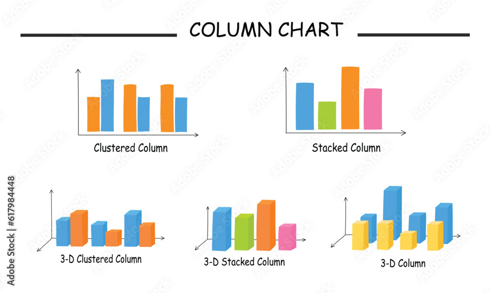 Different types of column chart and graph vector set. Data analysis ...