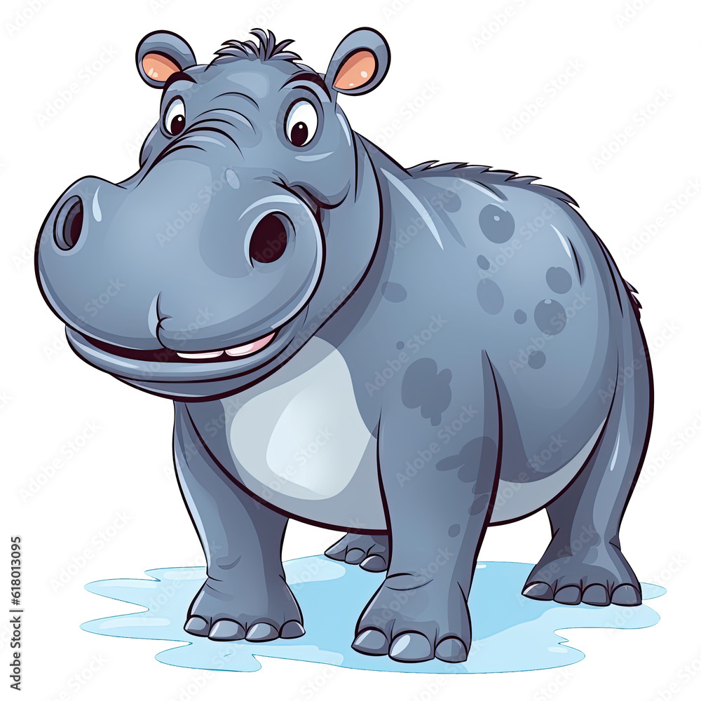 Cute cartoon hippopotamus. Animal clipart illustration. Generative AI ...