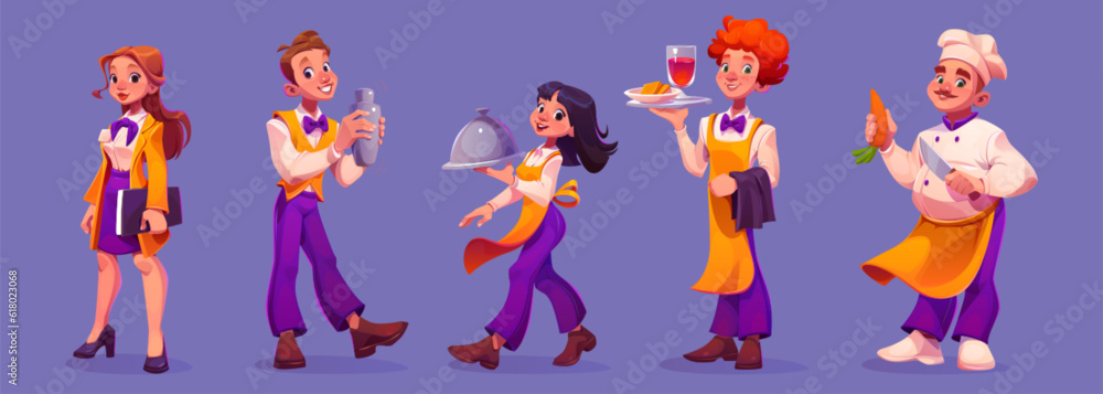 Restaurant chef with hat vector illustration set. Cook profession ...