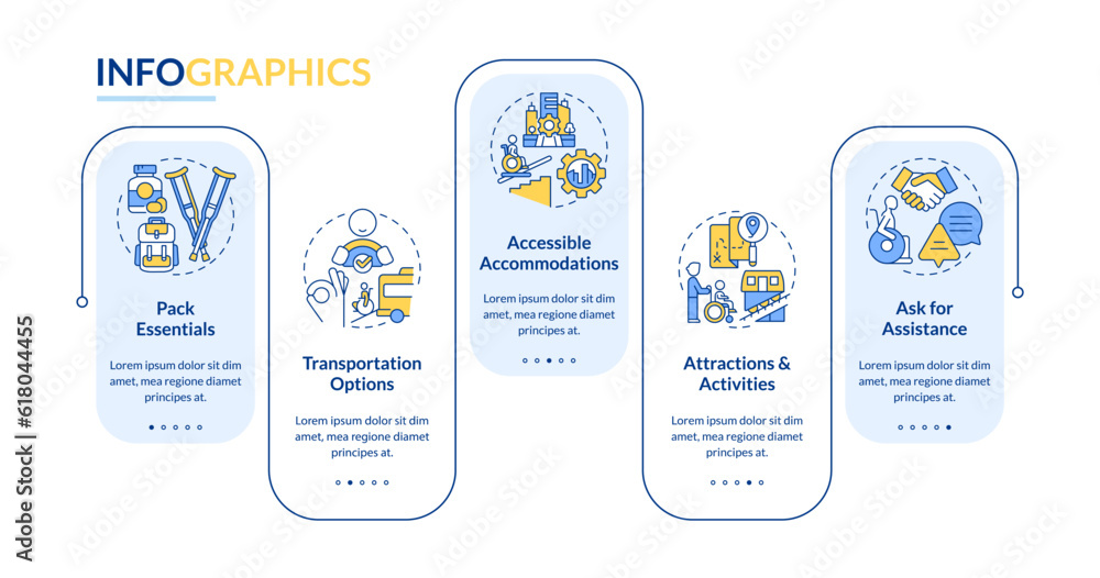 Accessible travel tips rectangle infographic template. Road trip. Data ...