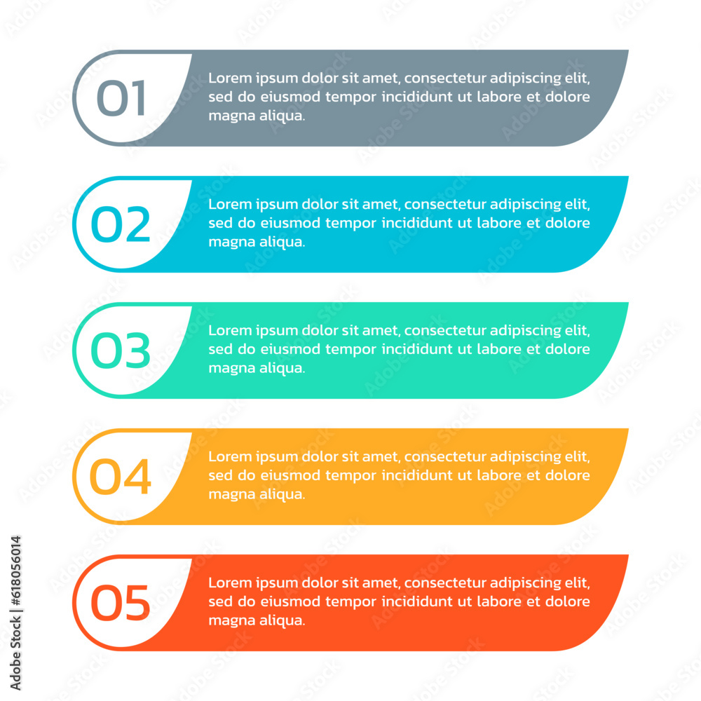 5 steps info graphic, number options, text box banners. Business ...