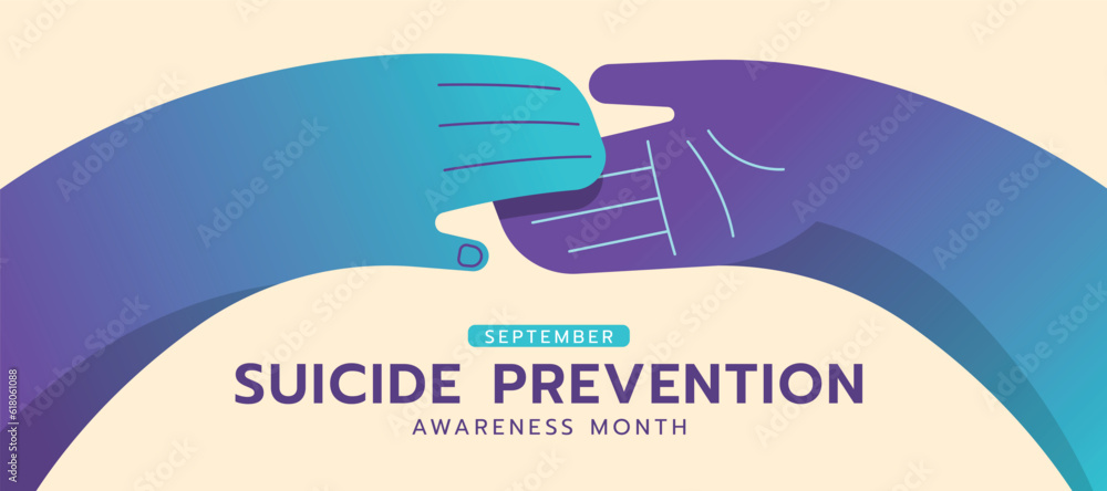 Vetor Suicide prevention awareness month - Teal purple hand hold care ...