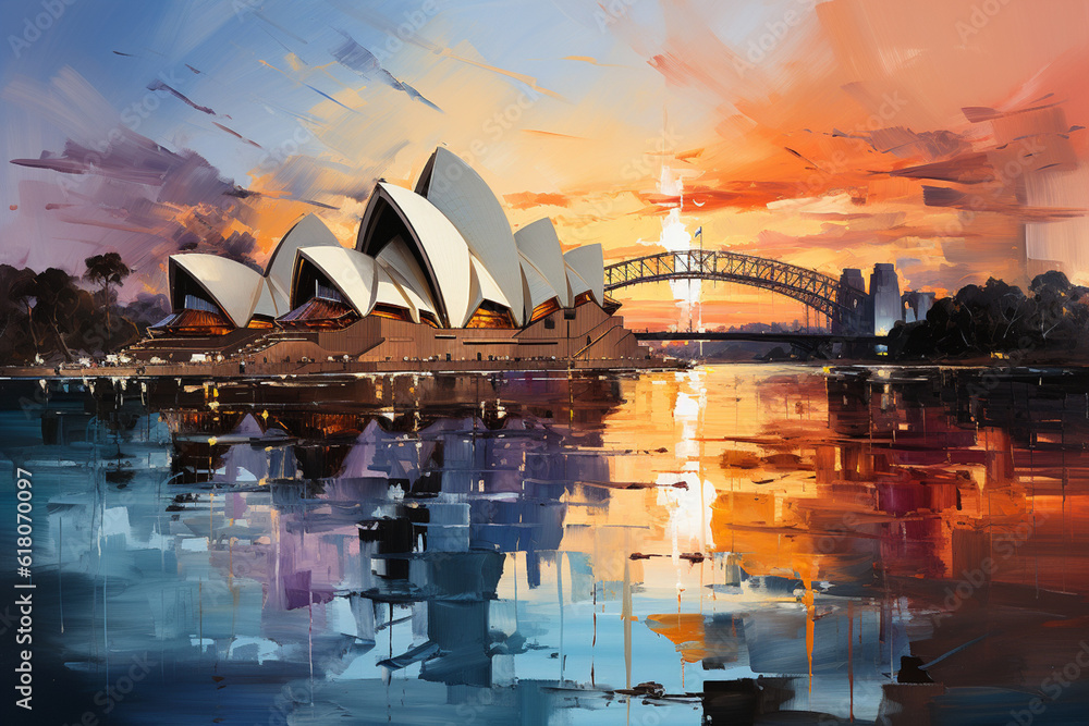 An abstract painting inspired by the Sydney Opera House, where the ...