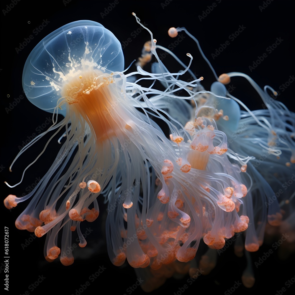 Стокова ілюстрація Hyper-realistic, underwater photographic image of an Apolemia Siphonophore ...