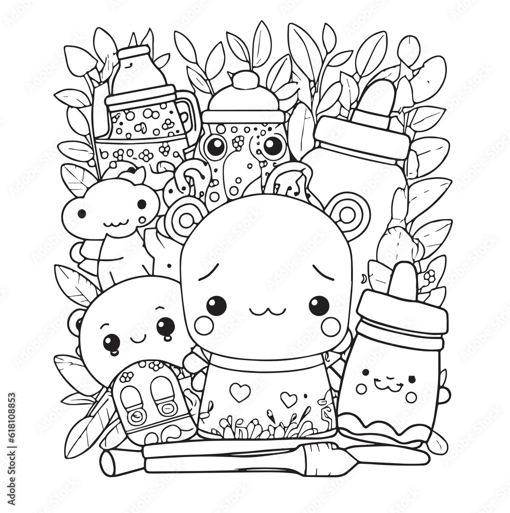 Vector hand drawn cute kawaii outline illustration. Coloring page for ...