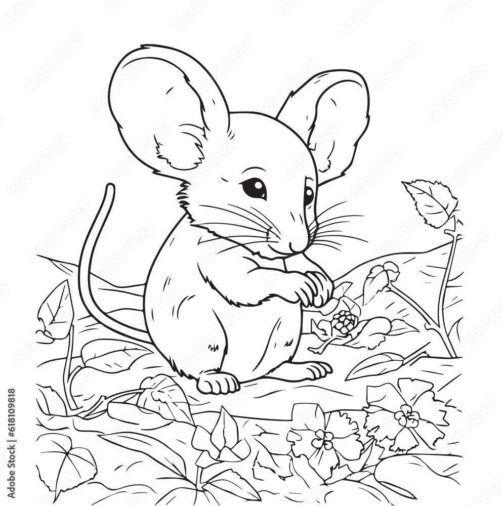 Vector hand drawn cute cartoonish mouse outline illustration. Coloring ...