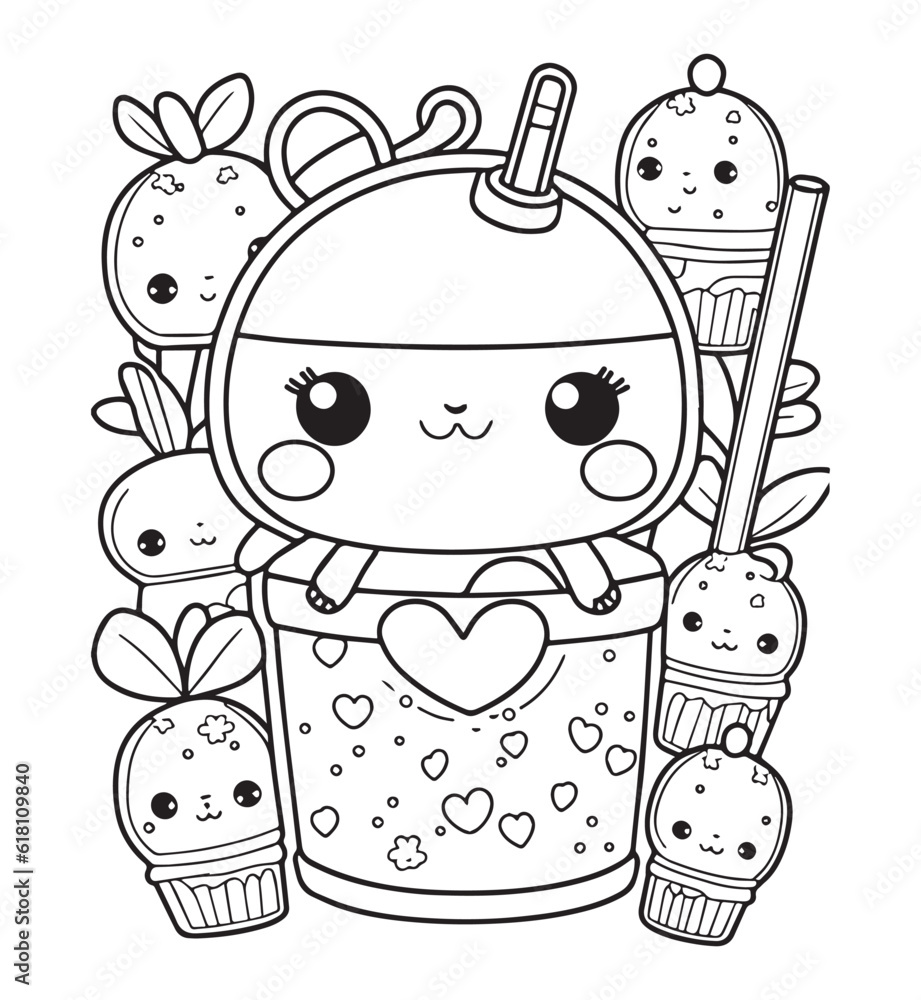 Vector hand drawn cute kawaii outline illustration. Coloring page for ...