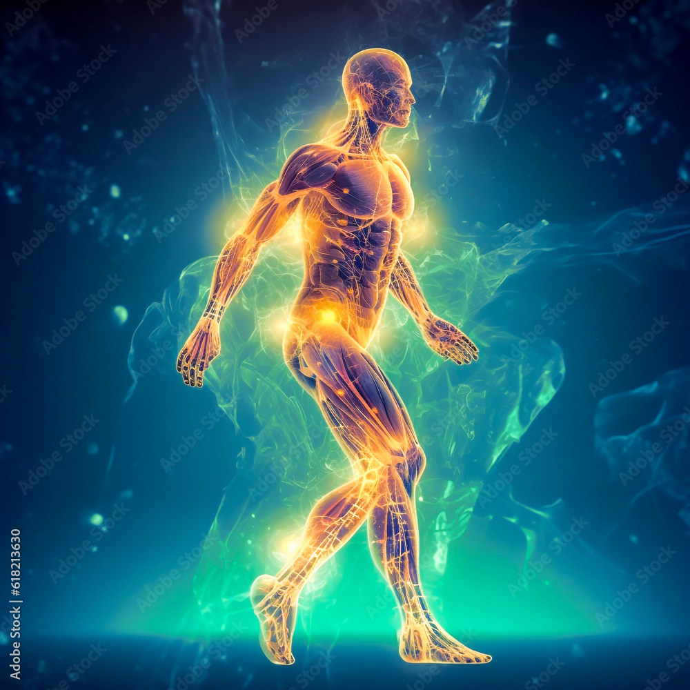 human body with nervous, muscular and motor system made of watercolor ...