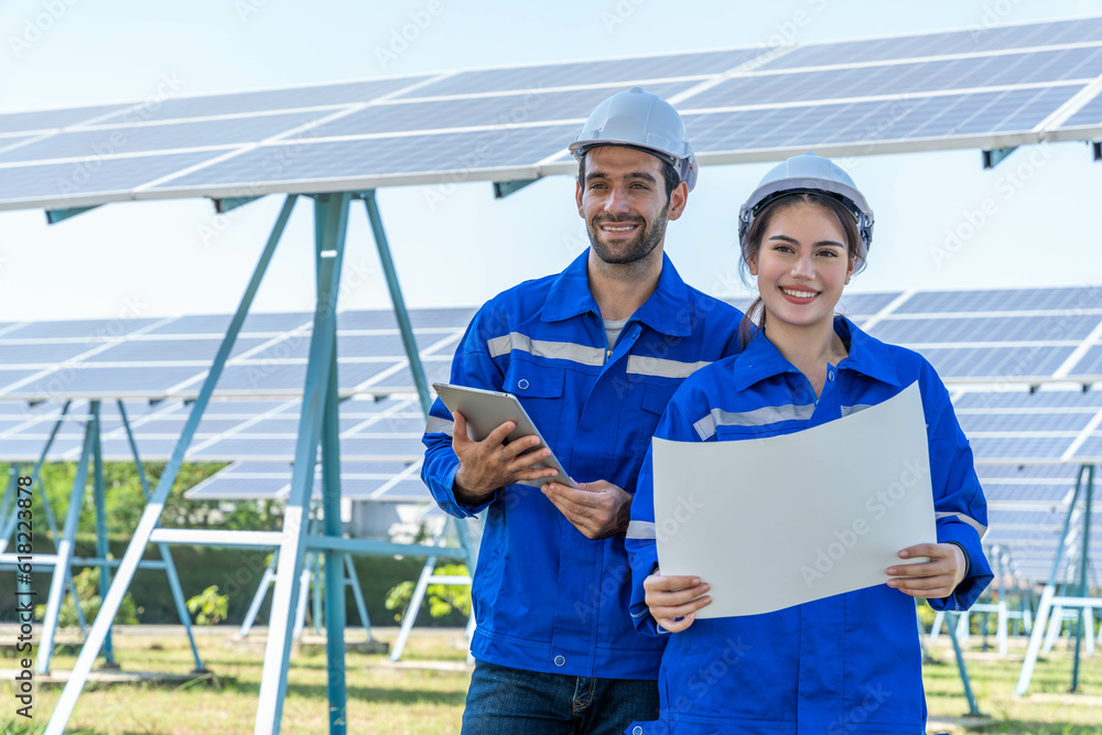 Electrical engineers are examining the working conditions of many solar ...