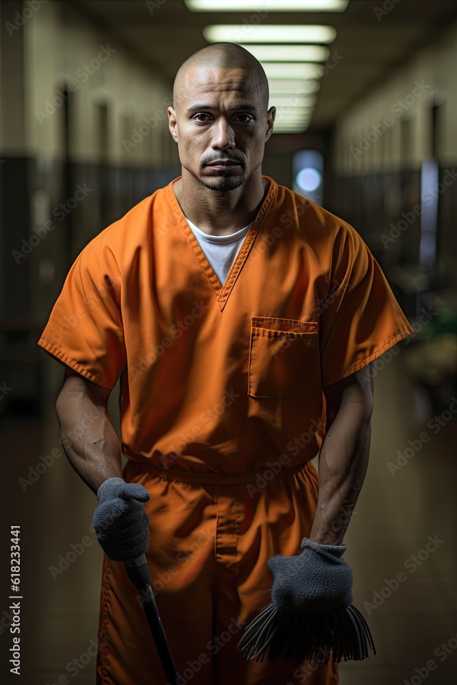 Prison inmate mopping floors. Stock Photo | Adobe Stock