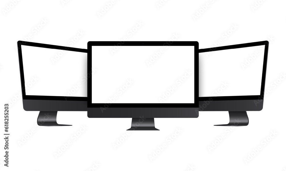 Computer Monitor, Black Mockup, Front and Side View, Isolated on White ...