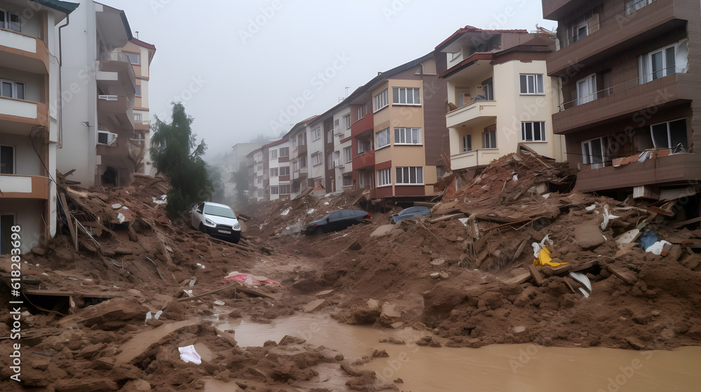 Concept natural disasters with storm wind and rain. Landslide and ...