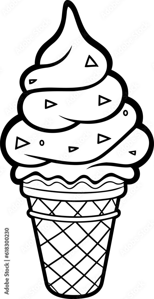 Ice cream cone black and white line art icon. Coloring book page for ...