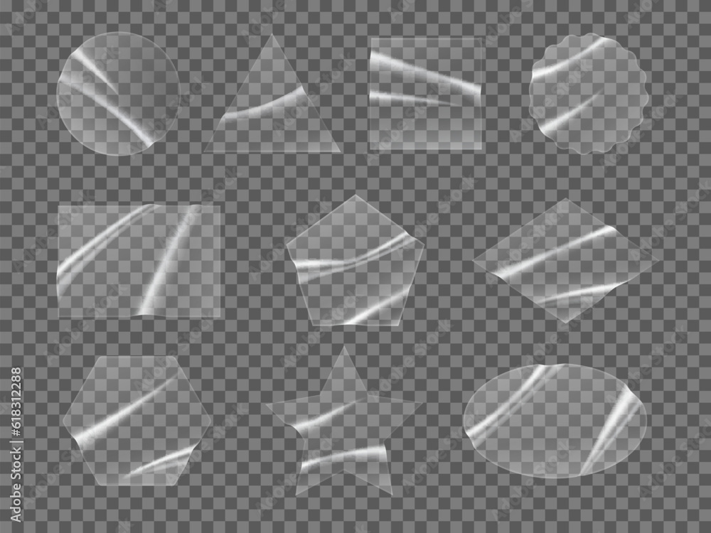 Transparent stickers or patches mockup. Realistic 3d vector set of ...