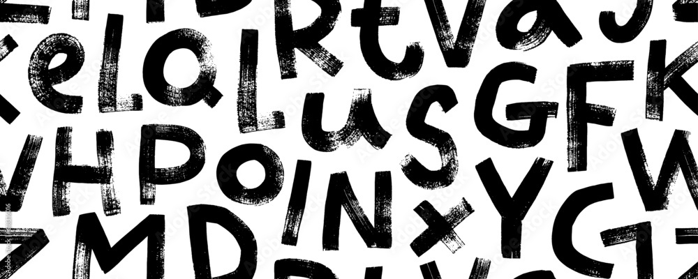 Scattered letters alphabet seamless pattern. Vector black paint texture ...