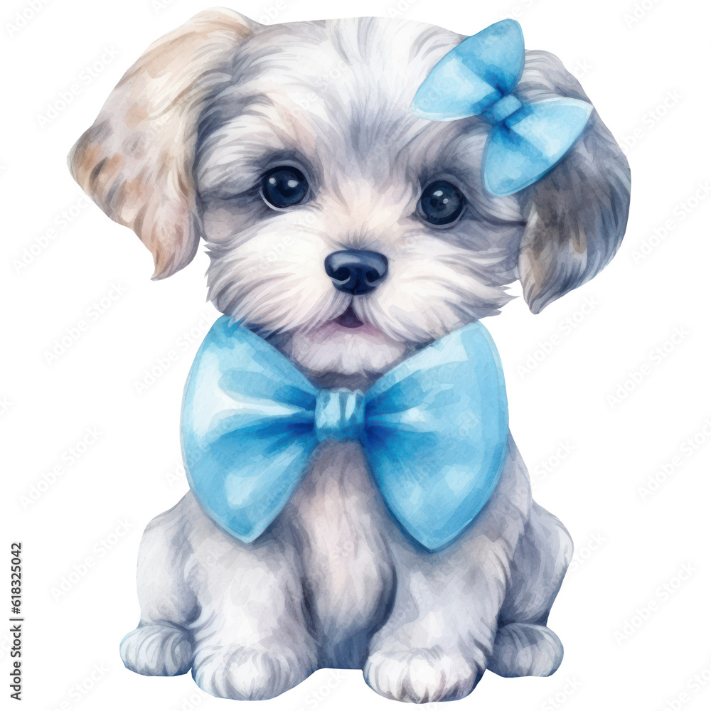 Cute Dog Puppy with Blue Ribbon for Joyful Baby Shower Celebrations ...