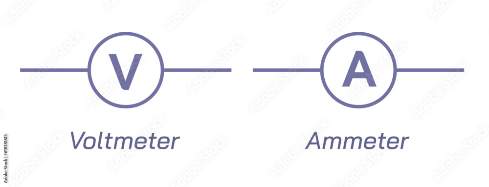 Ammeter vs voltmeter symbol vector illustration. Measures current in a ...