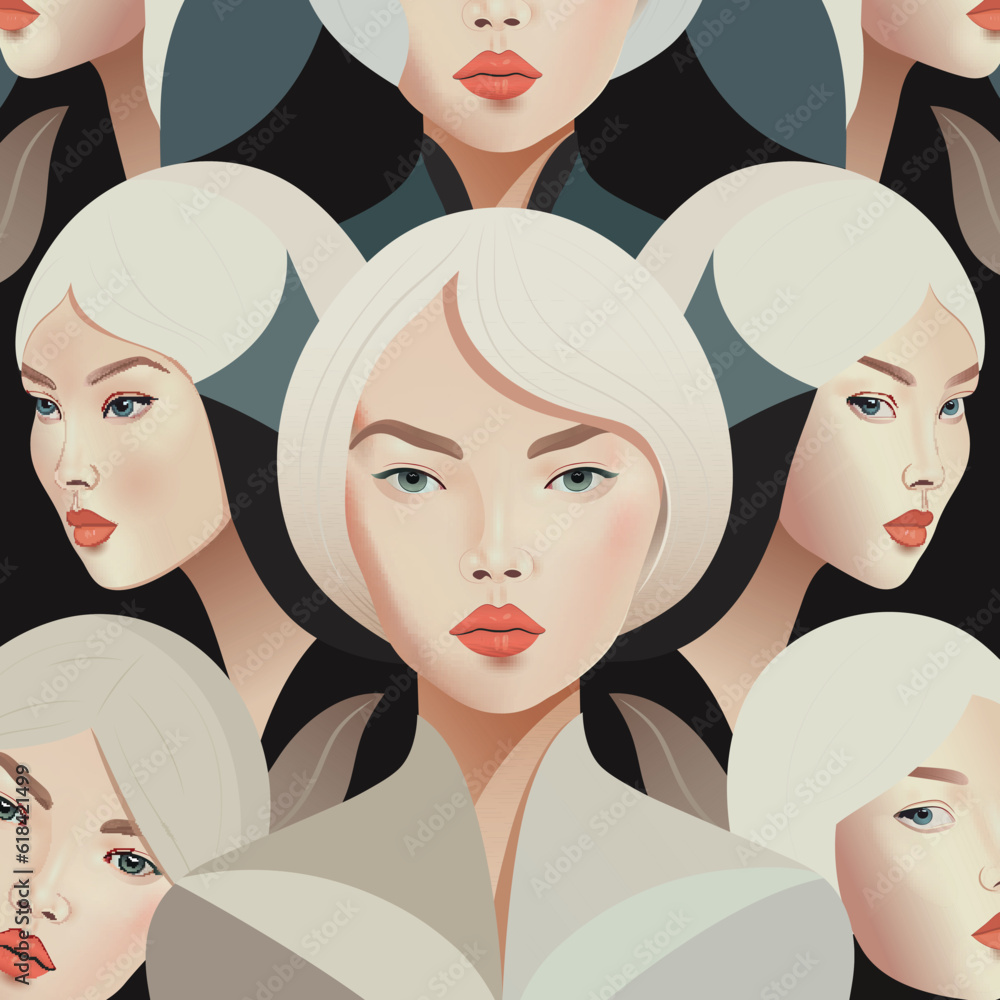 Female Diverse Faces of Different Women Unity Character. Vector ...