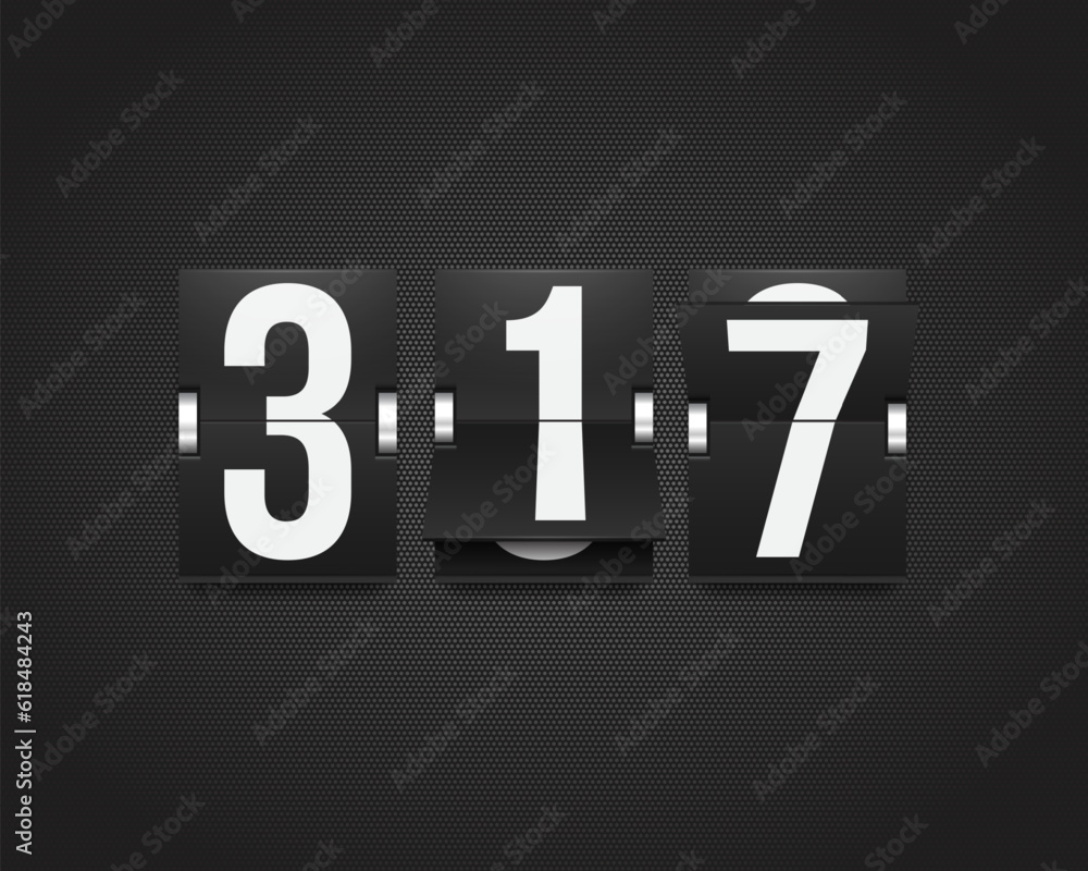 Mechanical scoreboard with flip symbols. Countdown timer. Clock counter. Vector template for ...