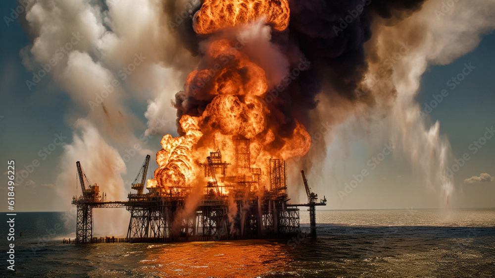 Fire, accident and explosion of oil on rig for damage, emergency and ...