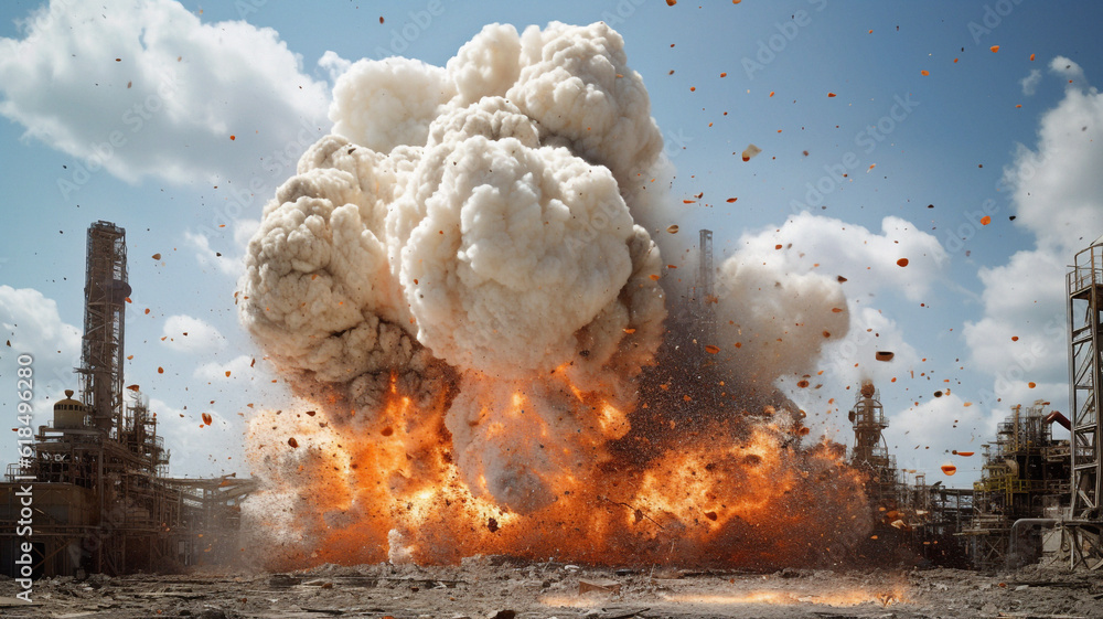 Accident, power plant and nuclear explosion of bomb in city for ...